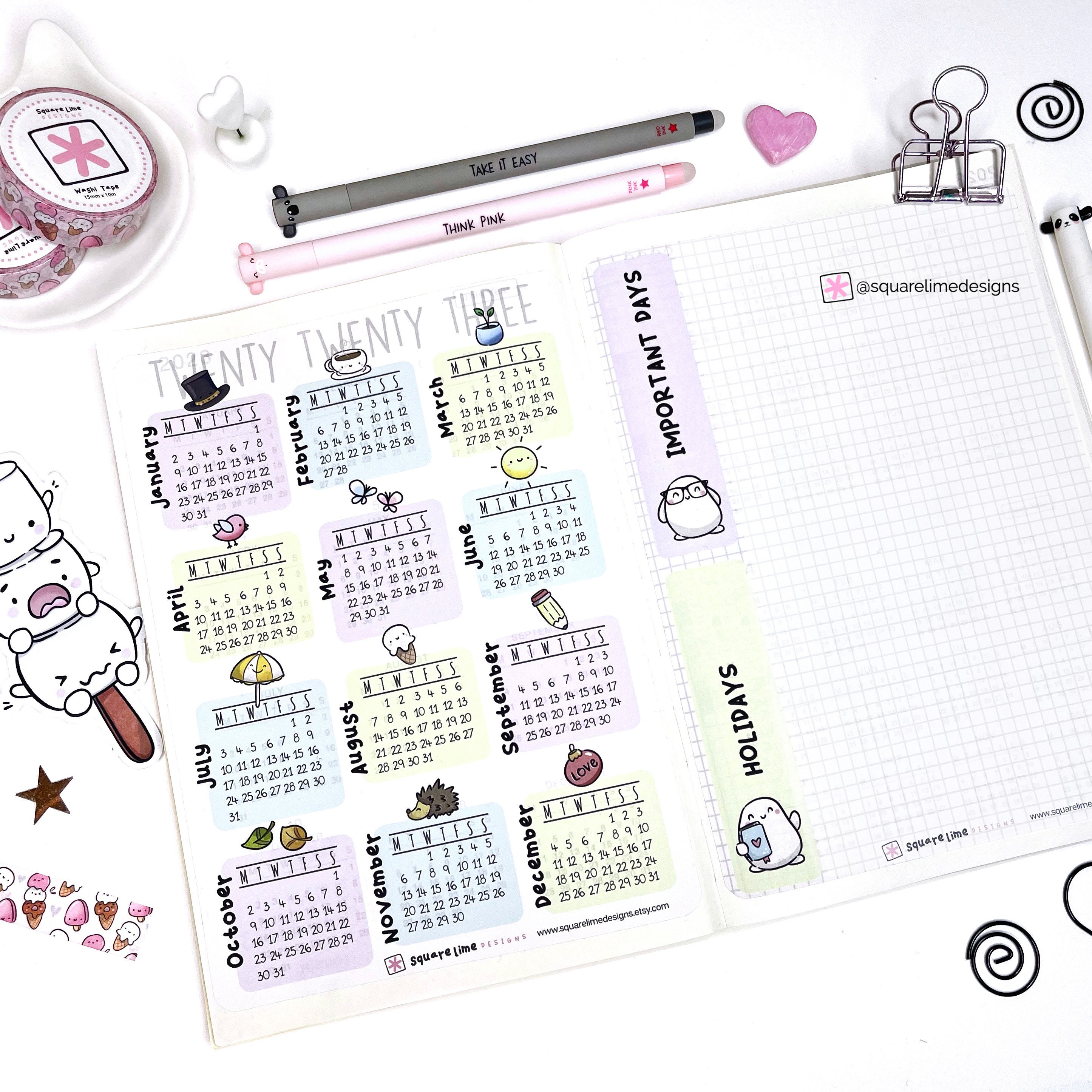 2023 Printable Calendar Sticker Page for Your Bullet Journal - Etsy