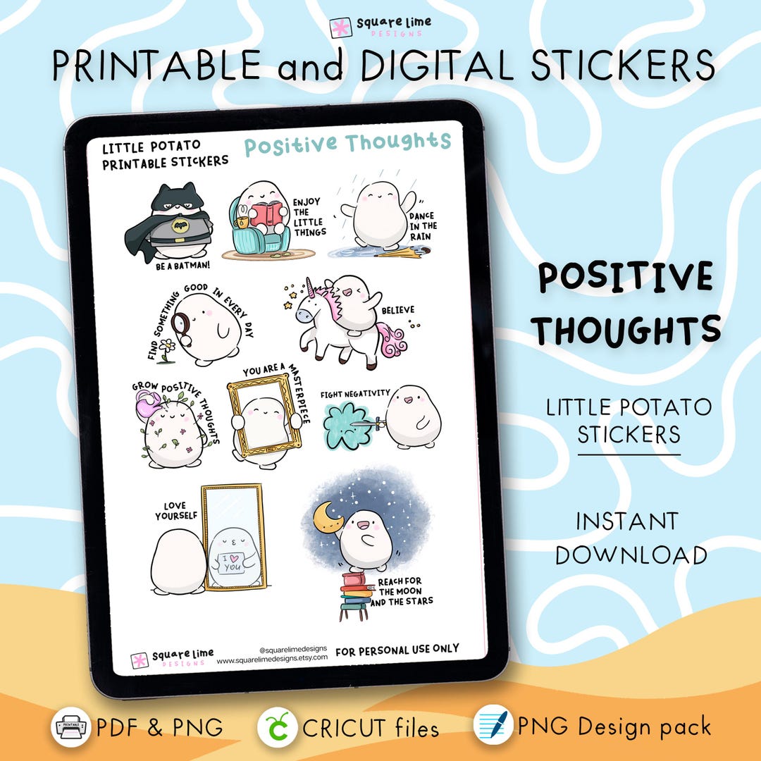 Positive Thoughts Digital Stickers | Printable, Self Care & Affirmation ...