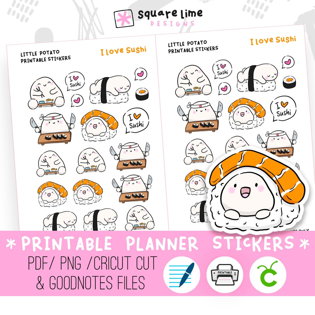 Sushi Themed Printable Stickers Featuring Little Potato, Japanese Food ...