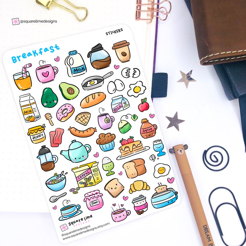 Breakfast Stickers – Food Doodles - Printable and Digital Stickers ...