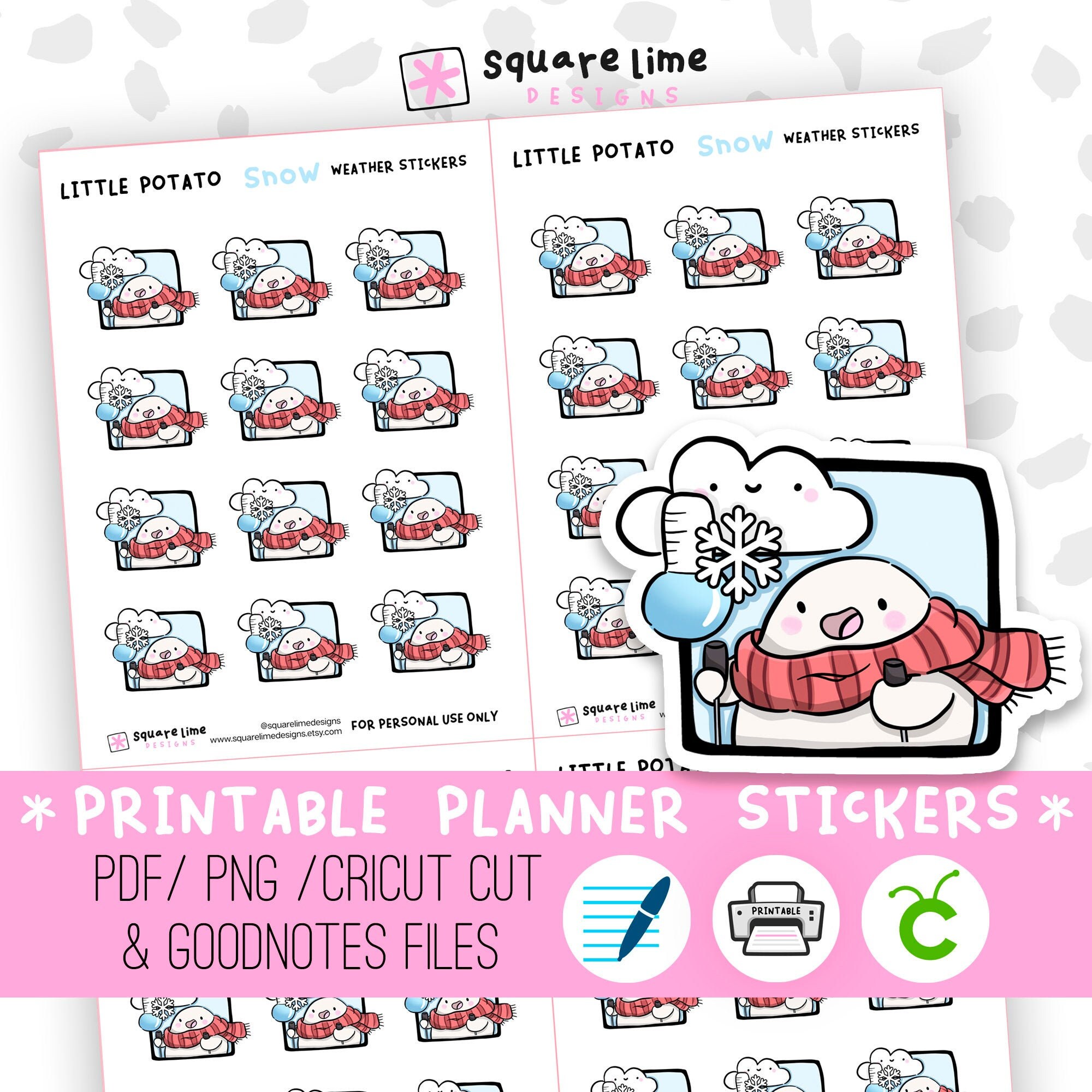 Snow Icon Printable Stickers Featuring Little Potato Weather | Etsy