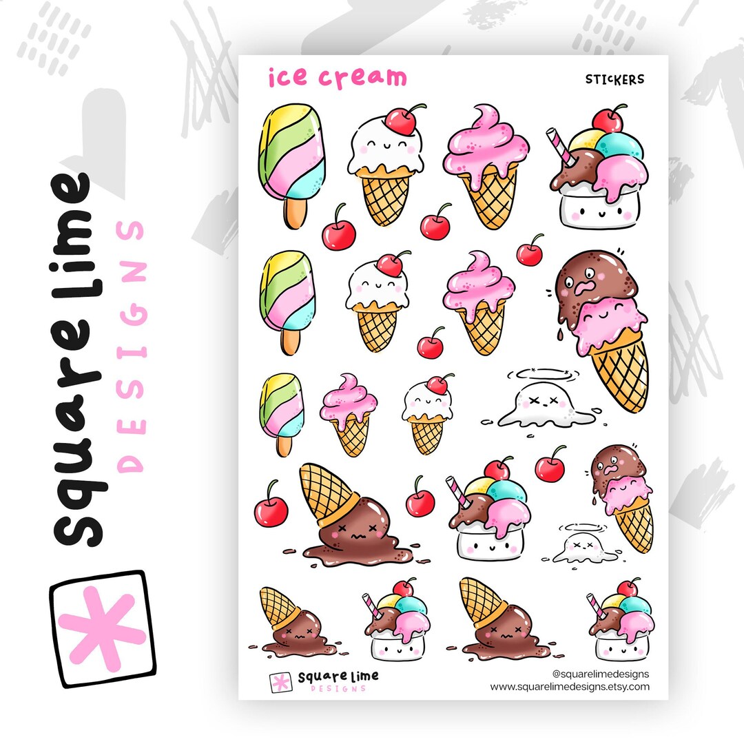 Ice Cream Themed Stickers, Creamy Ice Cream, Cold Dessert, Sweet Treat ...