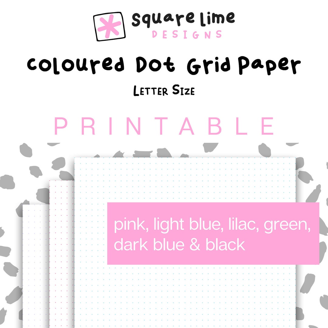 Coloured Printable Dot Grid Paper, Pink, Light Blue, Lilac, Green, Dark ...