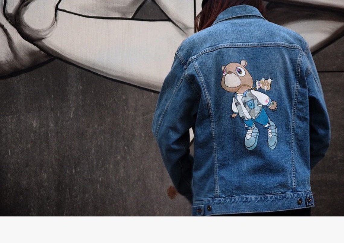 Hand Painted Denim Jacket - Kanye West Graduation Bear Inspired ...