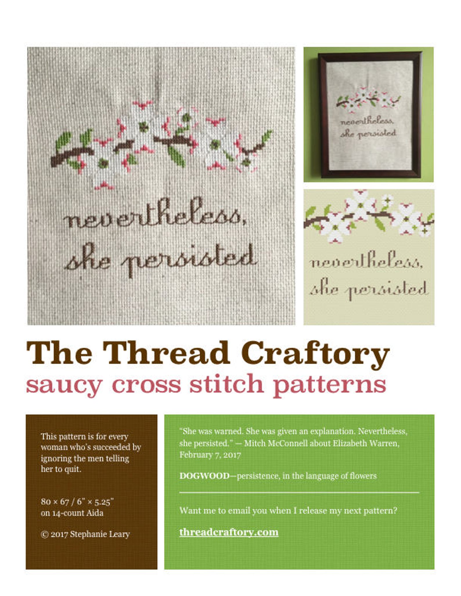 Nevertheless She Persisted Dogwood Flower Cross Stitch Pattern - Etsy