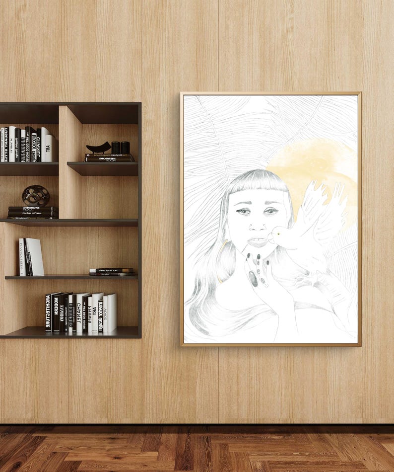 Nai Palm, Line Art, Drawing Prints,wall Hanging, Portrait Drawing ...