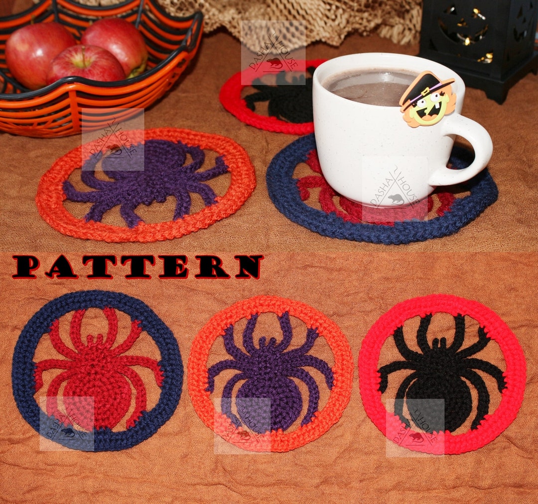 Spiders Coasters Set Crochet Pattern/ Halloween Coasters Set/ Witch ...