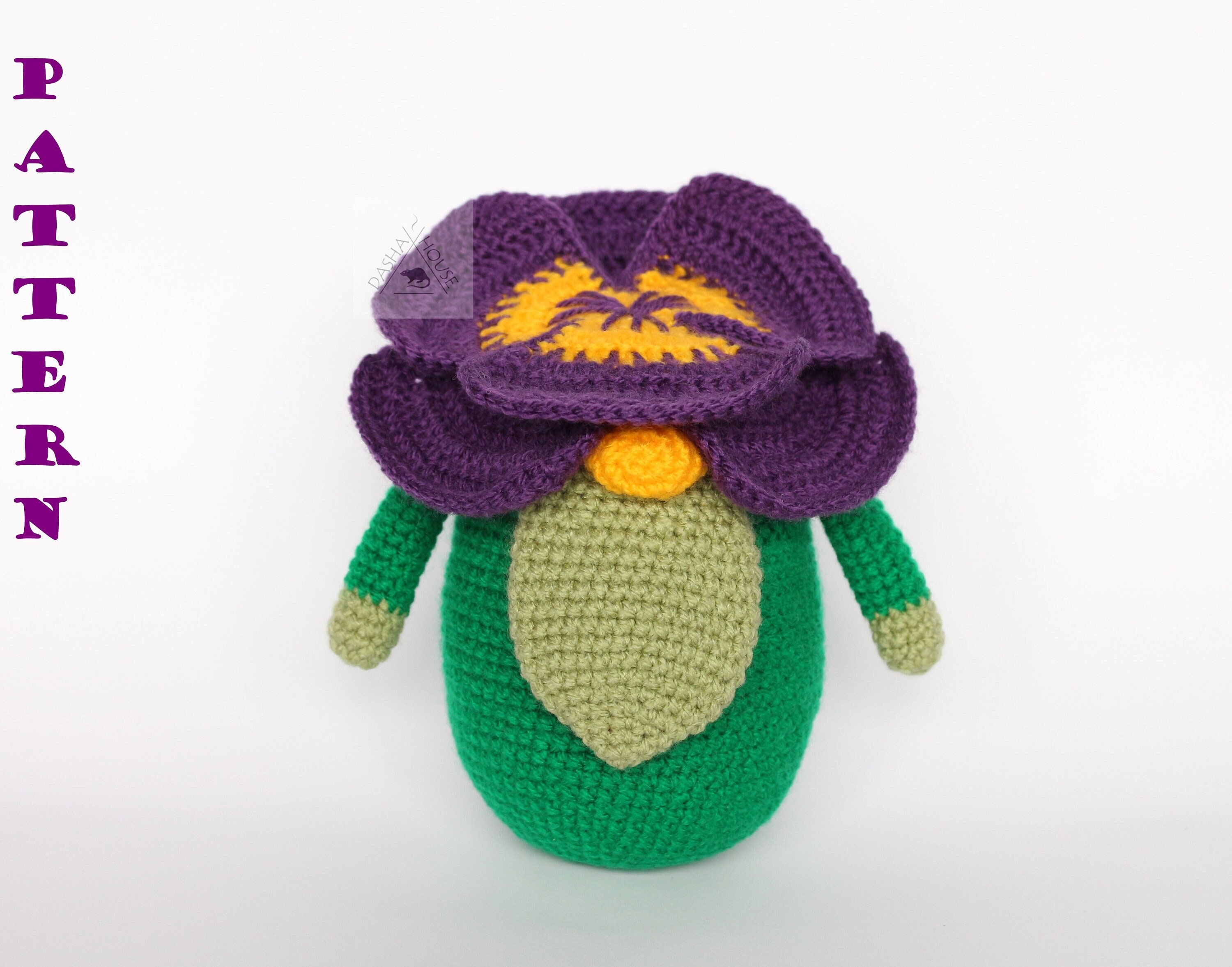 Violet Flower Gnome Crochet Pattern: Pansy Spring Garden DIY (PDF) - Etsy