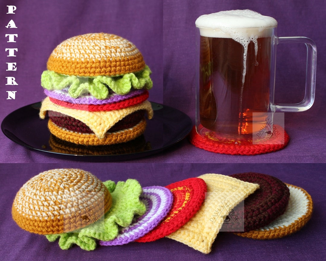 Burger Coaster Crochet Pattern: Amigurumi Breakfast Coasters (PDF ...