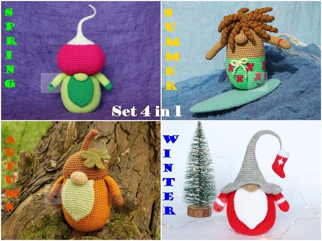 Set 4 in 1 Seasons Gnomes Crochet Patterns/ Amigurumi Gnome Pattern ...