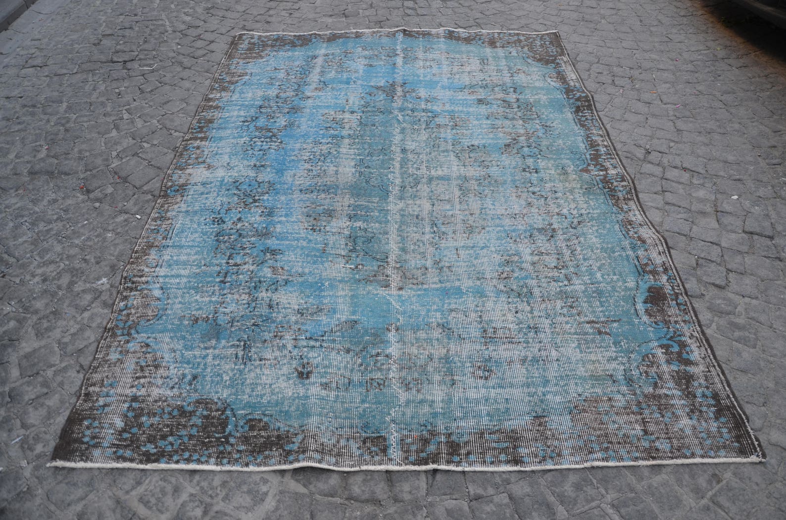 Vintage Overdyed Turquoise Carpet Turkish Oushak Rug Blue - Etsy