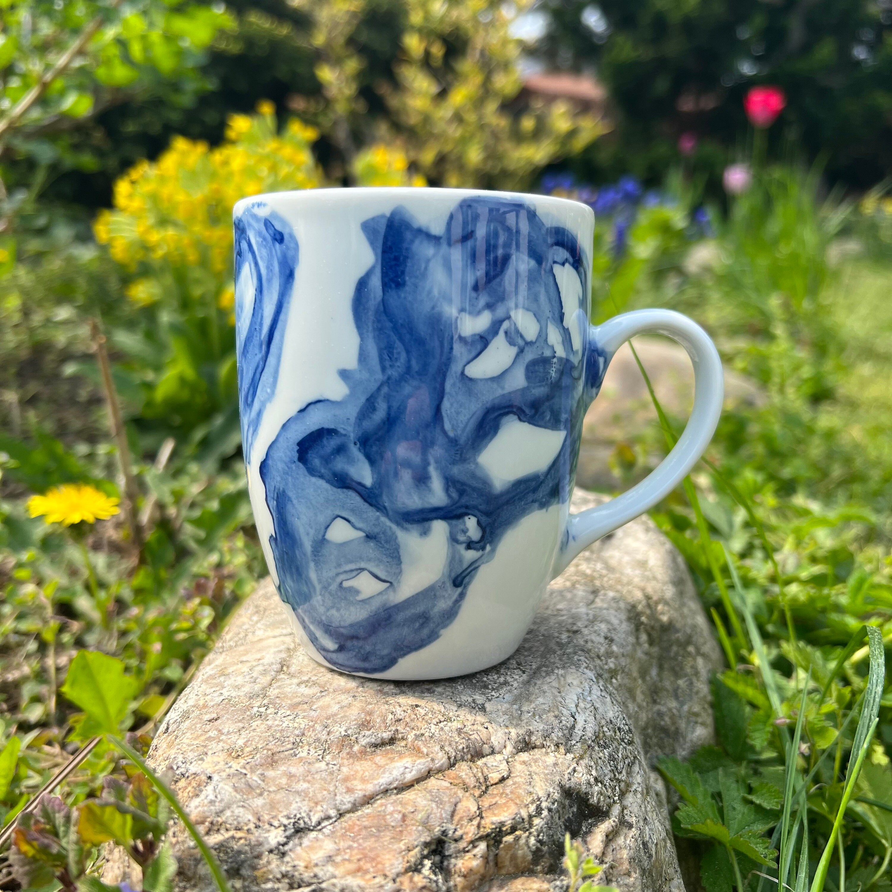 Mug Blue Hand-painted Tea Mug Coffee Cup Blue and White - Etsy