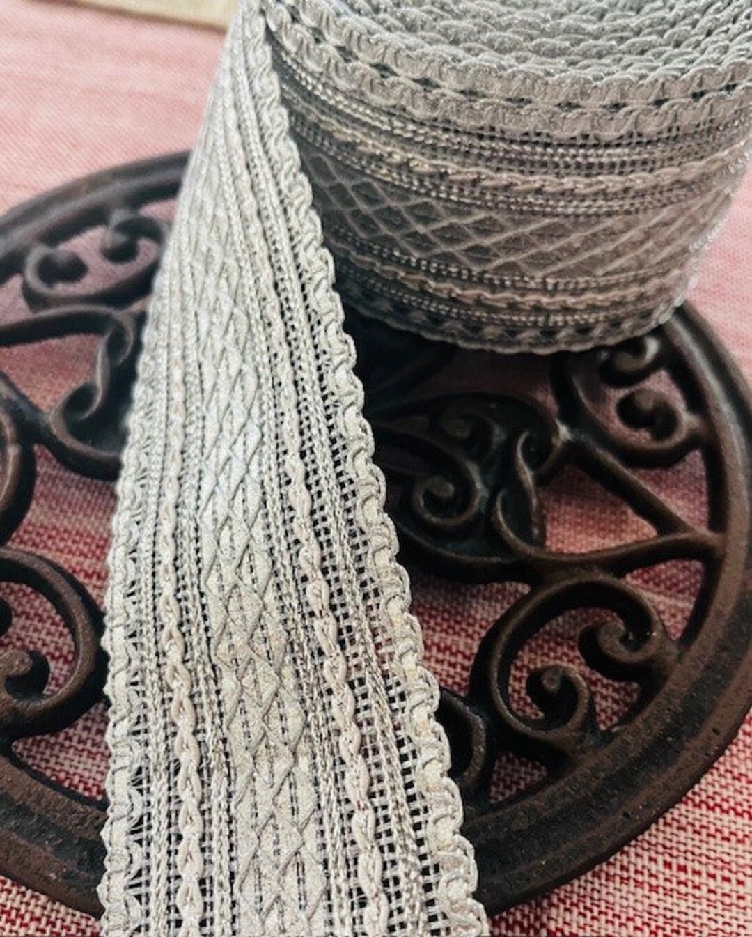 Broad Silver Lace Shiny Organic and Geometric Pattern. Soft, Easy to ...