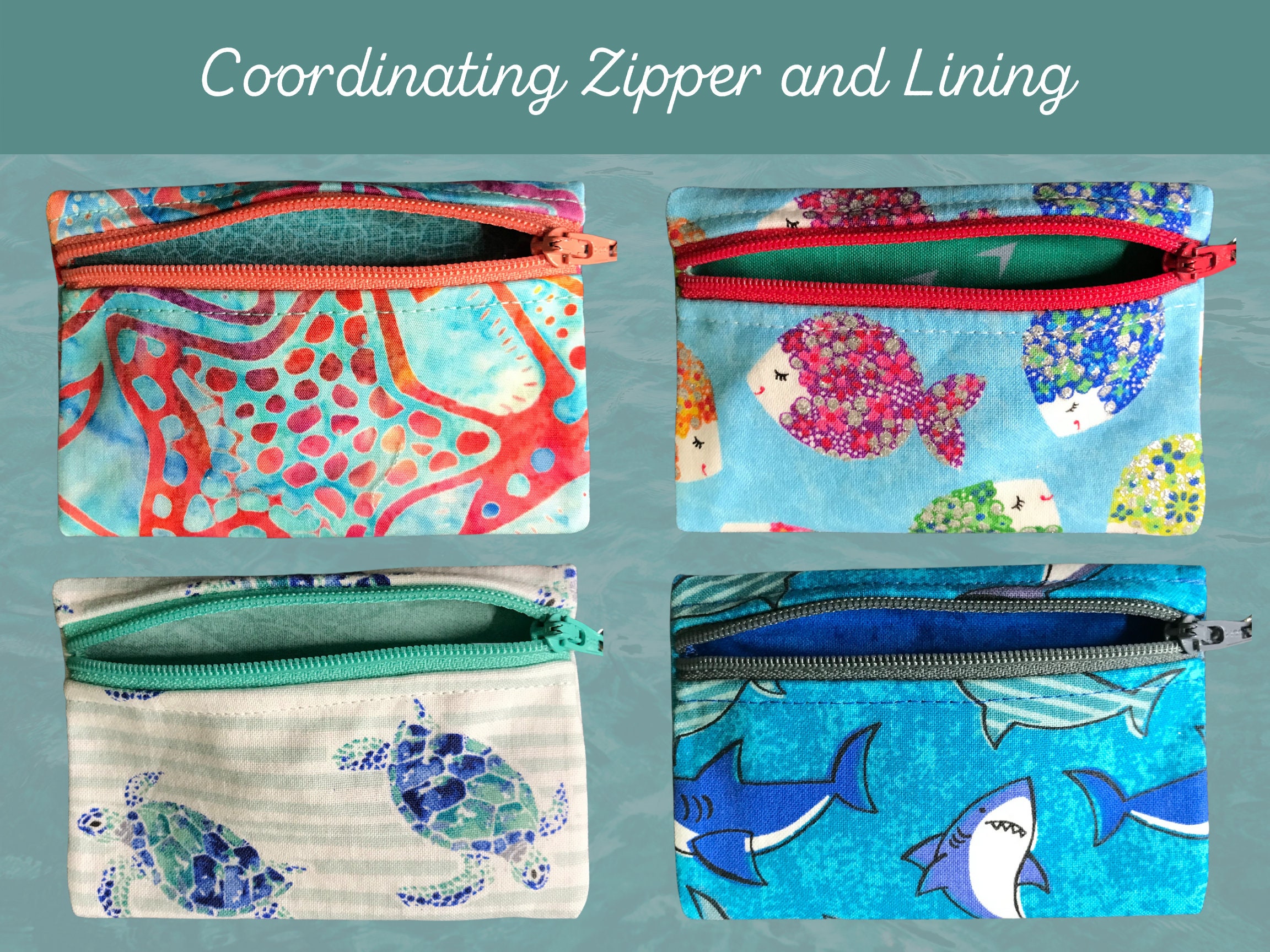 Ocean Theme: Small Fabric Coin Purse, Pouch With Key Ring, Gift Card ...