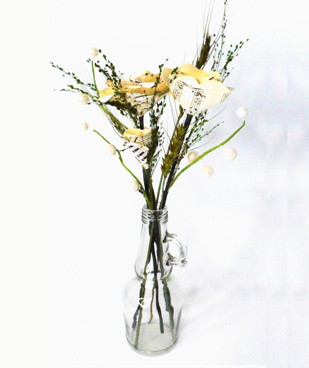 Music Paper Rose Floral Arrangement in Glass Handled Vase - Etsy