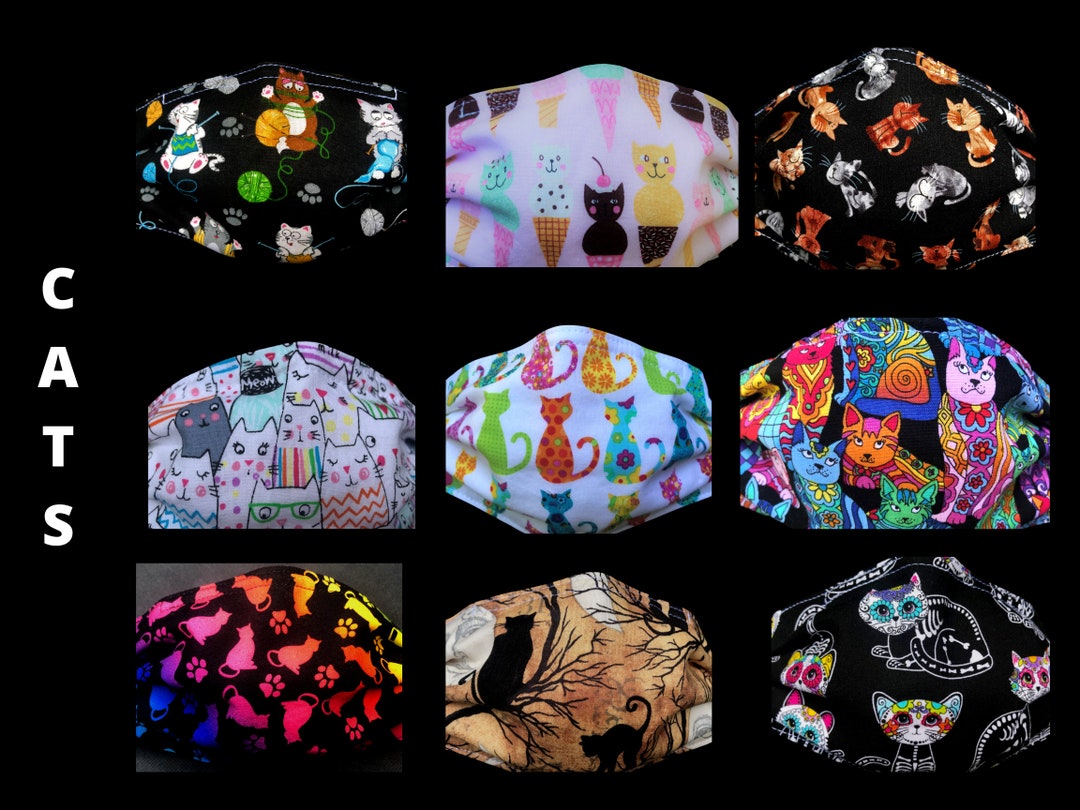 Cat Theme Fabric Face Mask, Triple Layer, Washable, With Nose Wire - Etsy