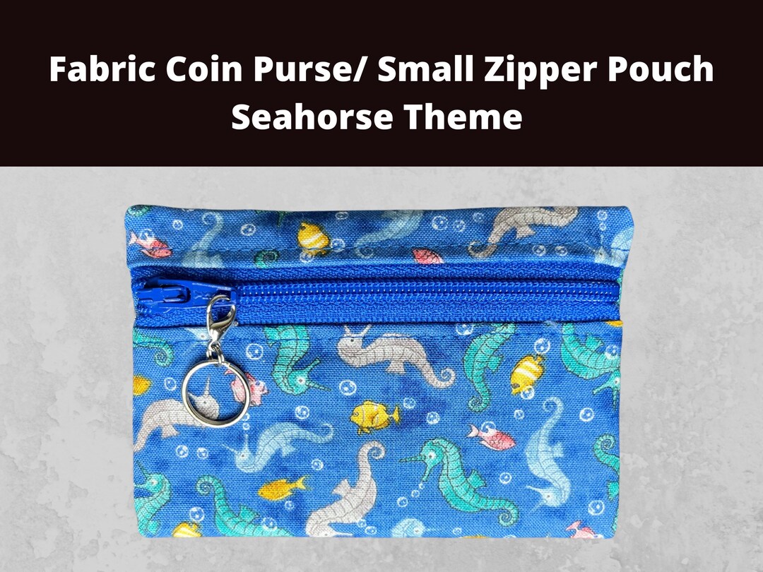 Seahorse Fabric Coin Purse, Ocean Theme, Small Pouch With Key Ring ...