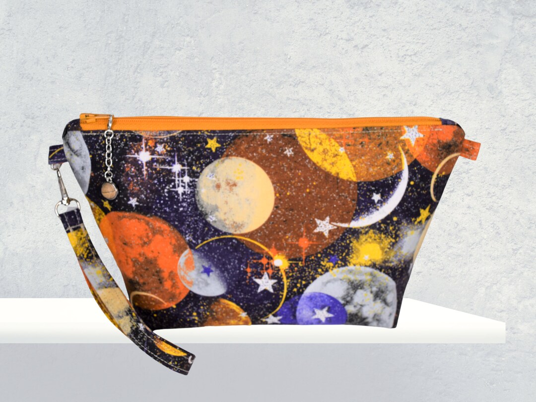 Moons and Stars Fabric Zipper Pouch, Earth Tone Colors, Multipurpose ...
