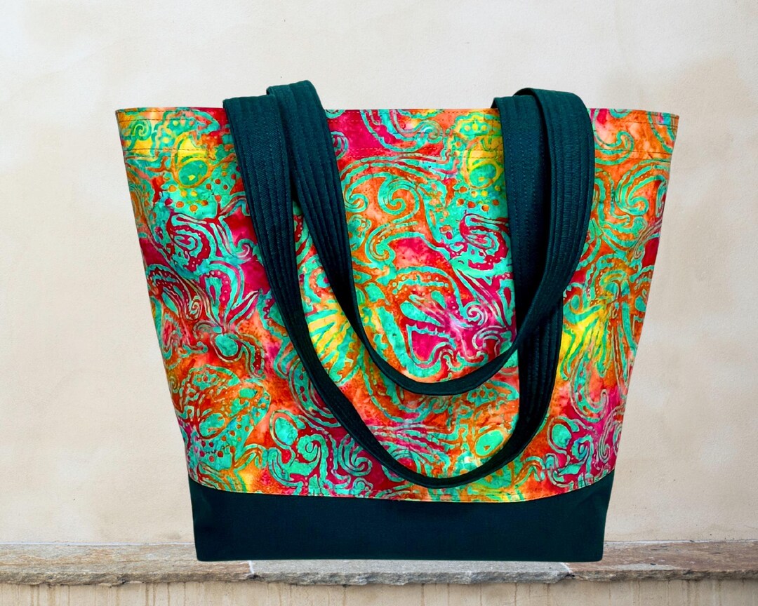 Tropical Batik Tote Bag – Octopus Inspired Bag, Large Handmade and ...