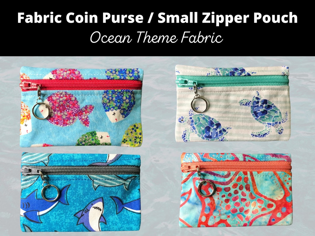 Ocean Theme: Small Fabric Coin Purse, Pouch With Key Ring, Gift Card ...