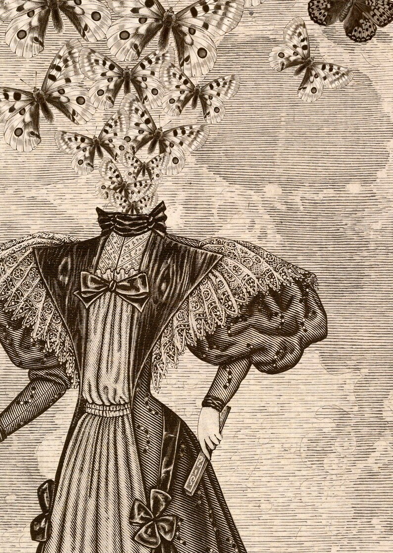 Surreal Collage Art Moth Art Moon Art Print Victorian | Etsy