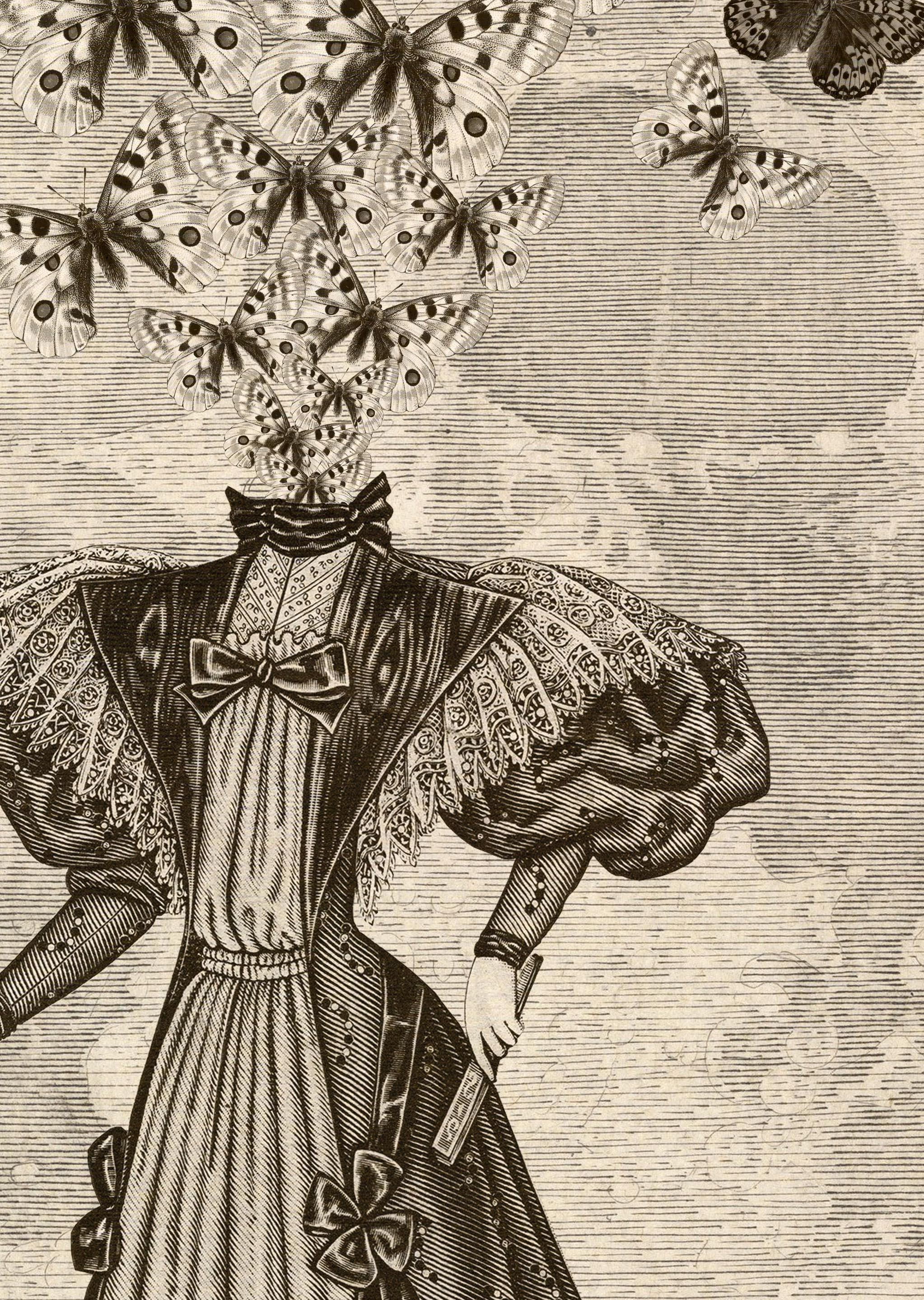 Surreal Collage Art Moth Art Moon Art Print Victorian | Etsy UK