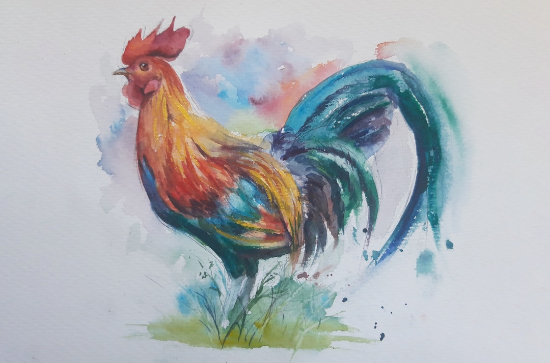 Rooster, Hen, Aquarelle, Animal, Coq, Watercolour Painting, Fun Art ...