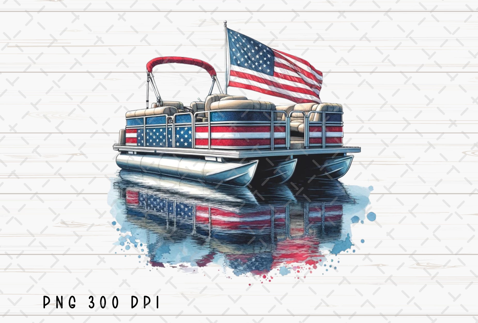 Pontoon Boat PNG, Pontoon Sublimation Png, American Flag, Watercolor ...