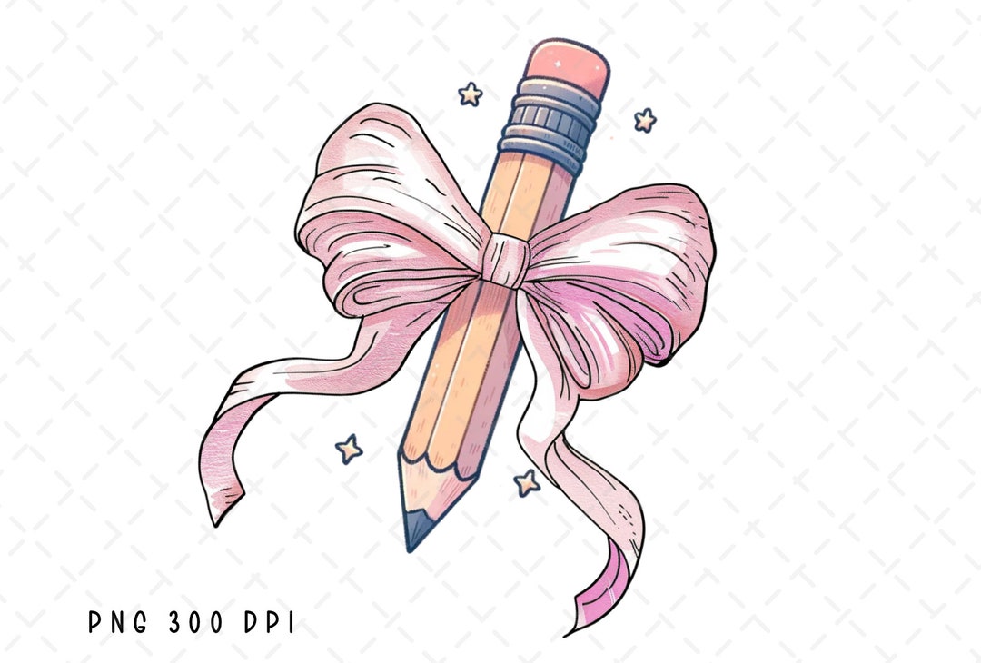 Pencil Png, Coquette Pink Bows Png, Back to School Png, Teacher ...