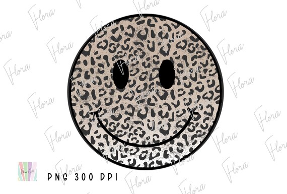 Leopard Smiley Face PNG File Happy Face Retro Sublimation | Etsy