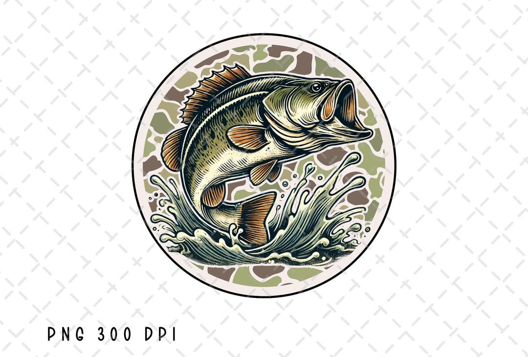 Camo Bass PNG, Bass Fish Sublimation, Jumping Bass Png, Old School Camo ...