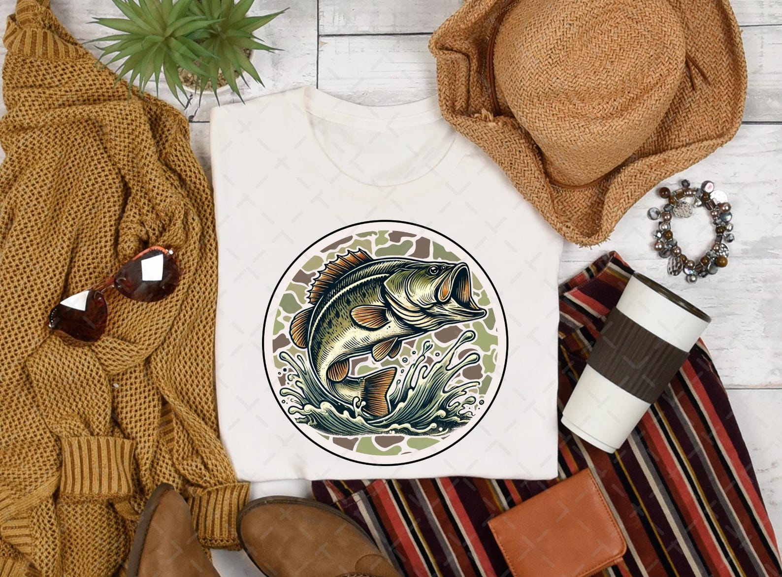 Camo Bass PNG, Bass Fish Sublimation, Jumping Bass Png, Old School Camo ...