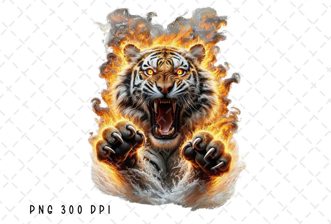 Flaming Tiger PNG, Fire Tiger Sublimation, Tiger Png, Transparent PNG ...