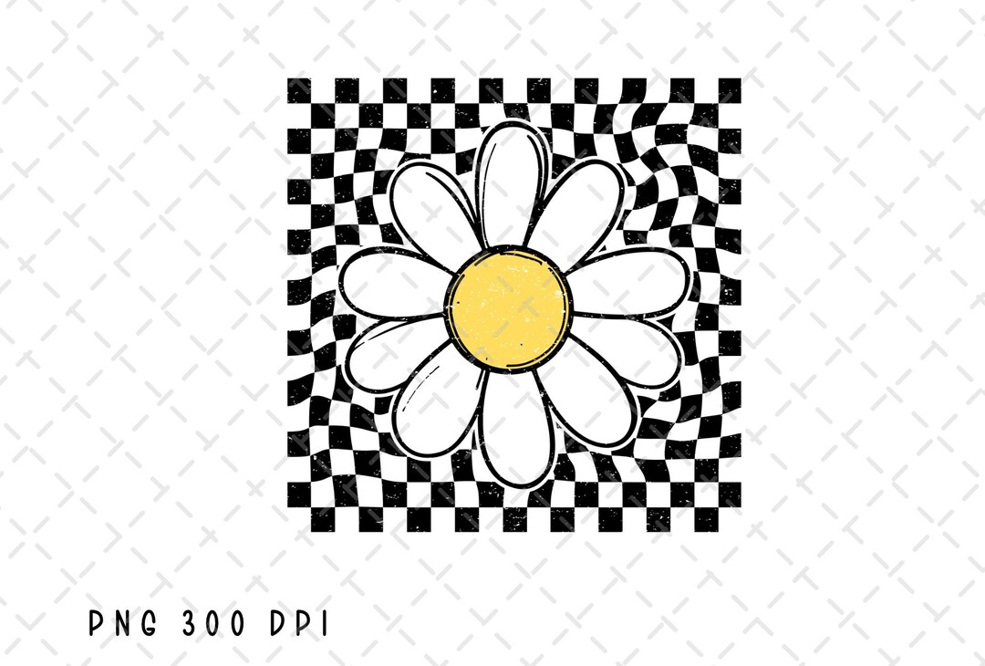 Daisy Flower Checkered PNG File, Flower Sublimation, Distressed ...