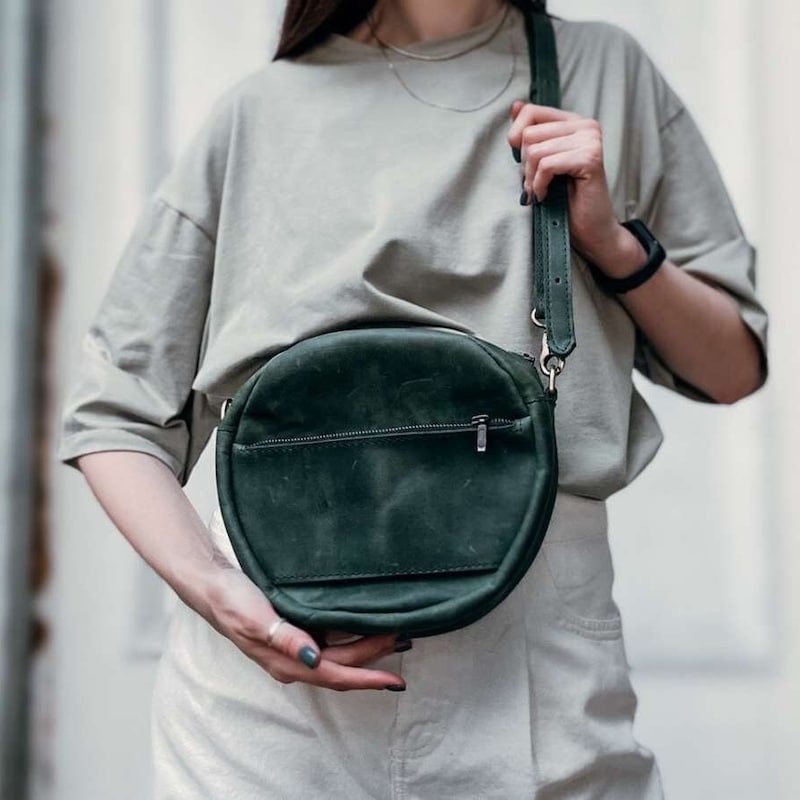 Round Leather Bag - Etsy