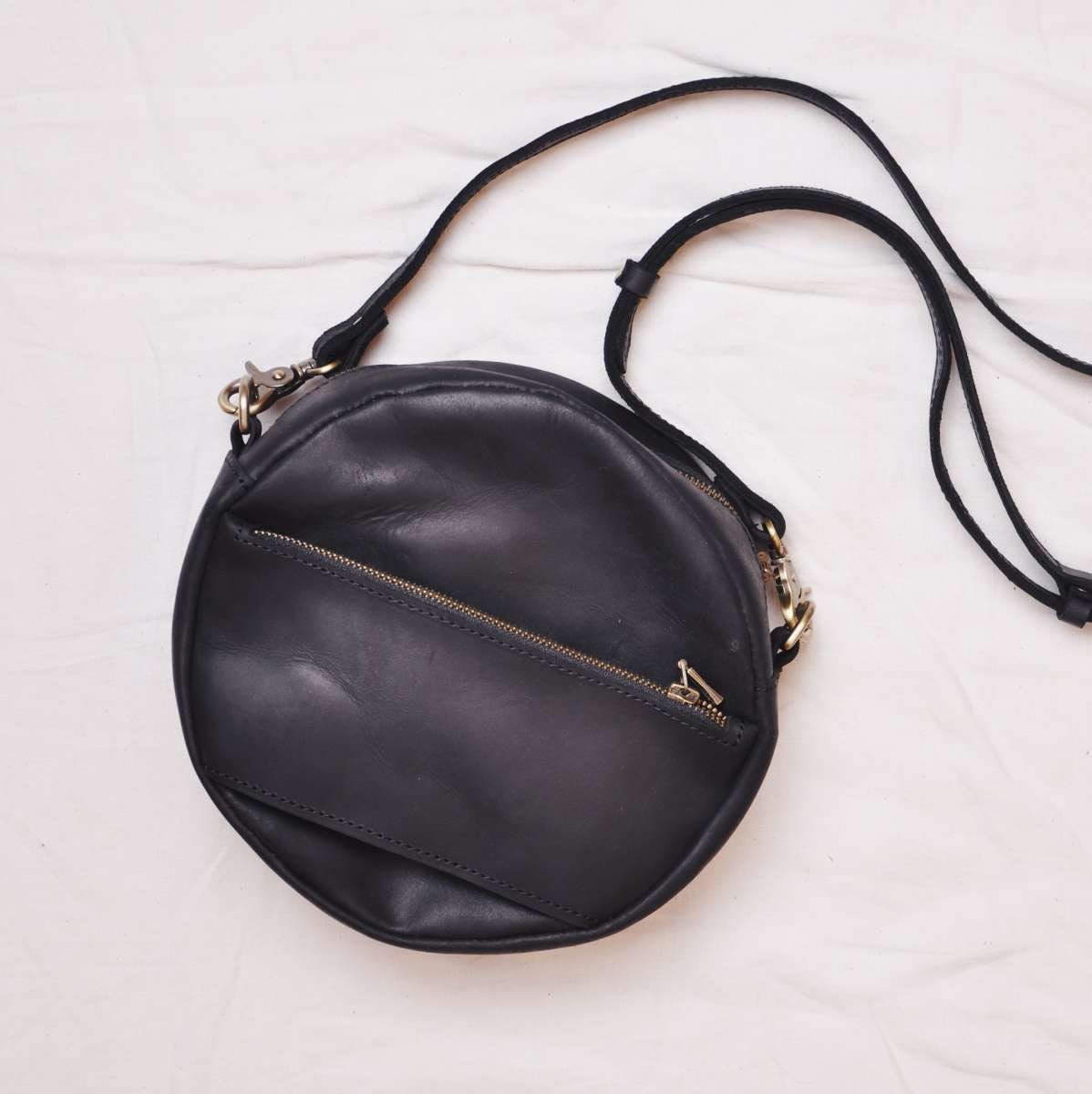 Black Leather Crossbody Bag Small Black Leather Purse Round - Etsy