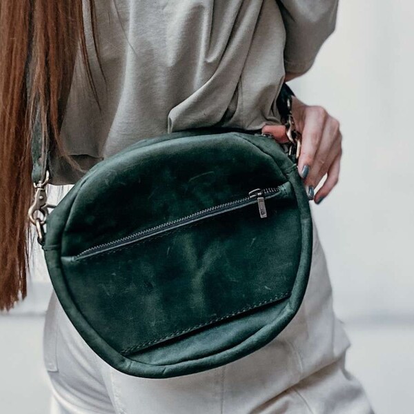 Round Leather Bag - Etsy