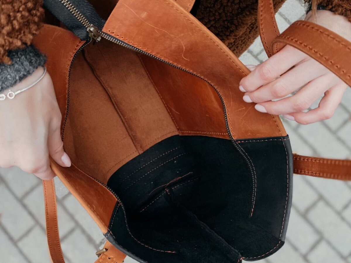 Genuine Leather Tote Bag Leather Purse Crossbody Women Zipper Leather ...