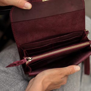 Burgundy Leather Wristlet Wallet for Women | Personalized Leather ...