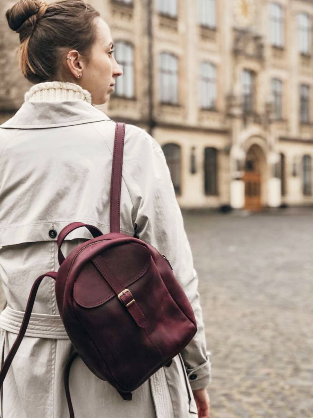 Personalized Small Burgundy Leather Backpack for Women | Vintage ...