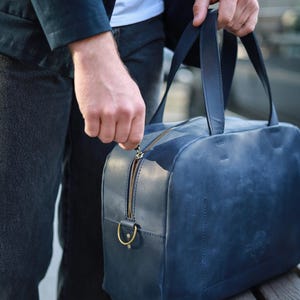 Dark Blue Leather Work Bag for Men – Travel Messenger Briefcase – Large ...