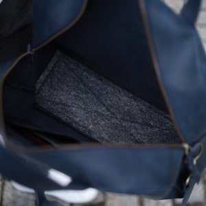 Dark Blue Leather Work Bag for Men – Travel Messenger Briefcase – Large ...