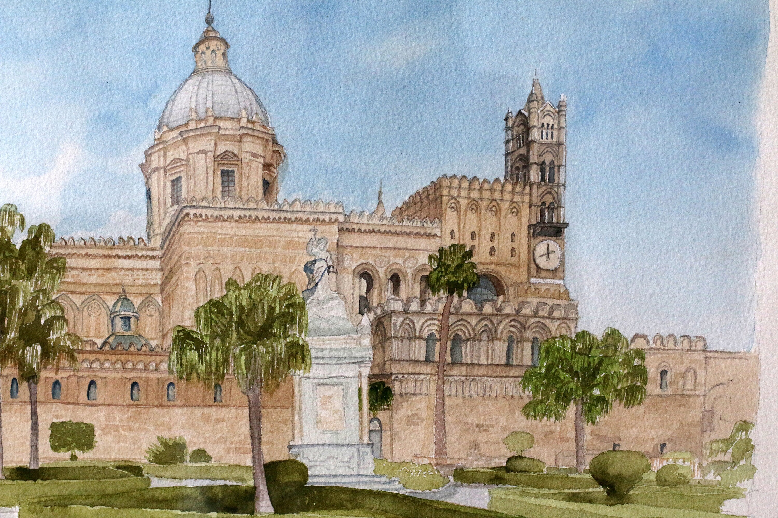 Original Watercolor Painting Cattedrale Di Palermo - Etsy Australia