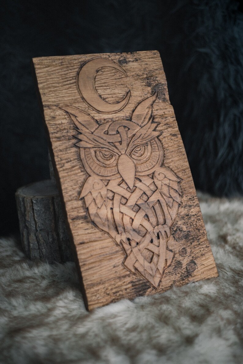 Wooden Celtic Owl and Moon Wall Decor Handmade Celtic Knot | Etsy