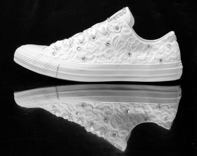White Lace Wedding Converse W/ Diamonds - Etsy