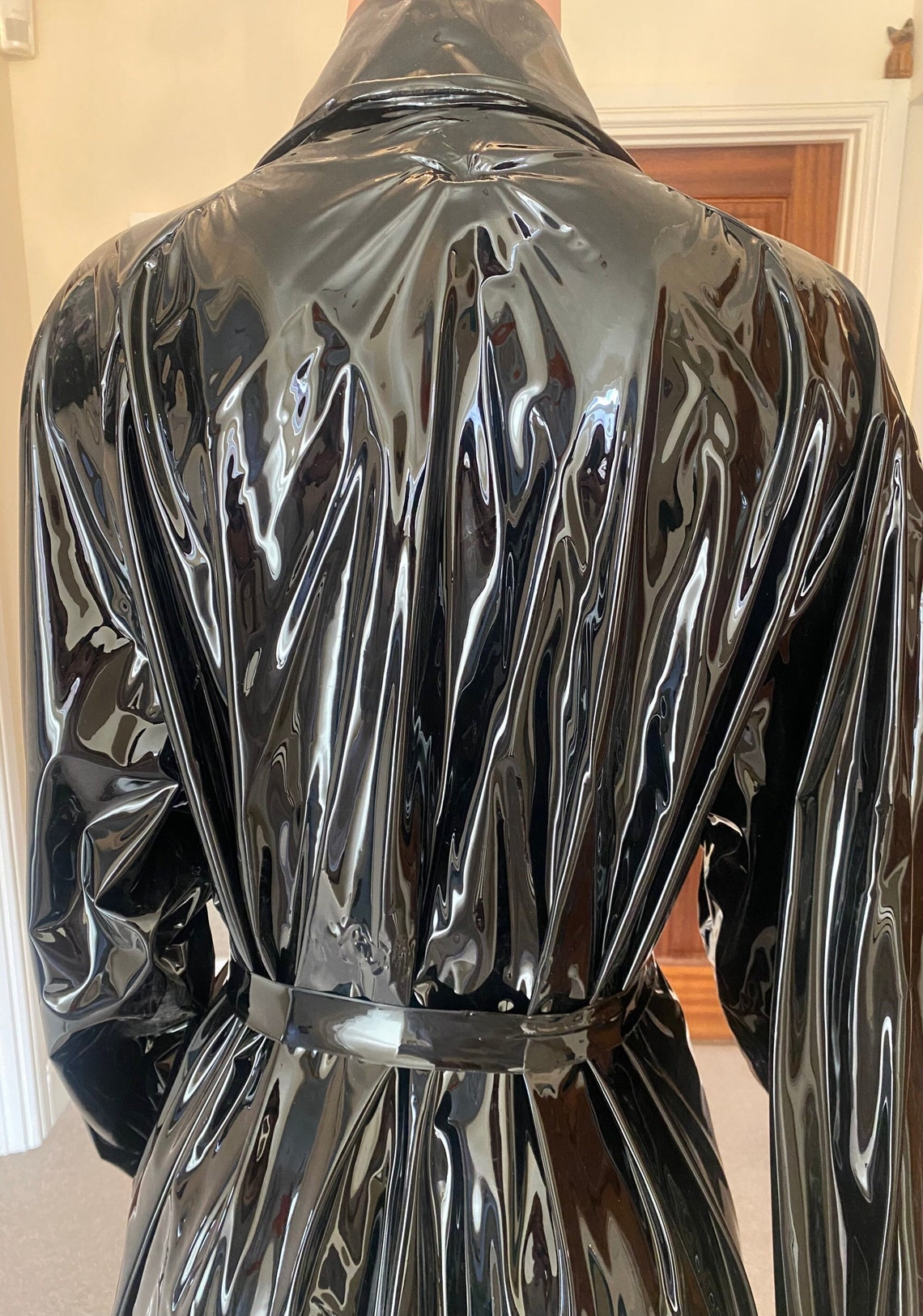 Super Soft Glossy Black PVC Vinyl Fetish Trench Coat Size 2XL XXL ...