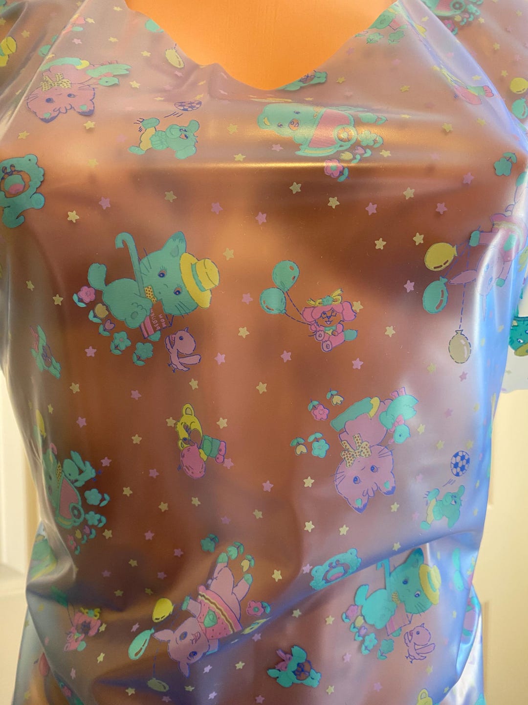 Fetish PVC Apron, Sensory Play, Rare Transparent Blue Print Pinafore ...