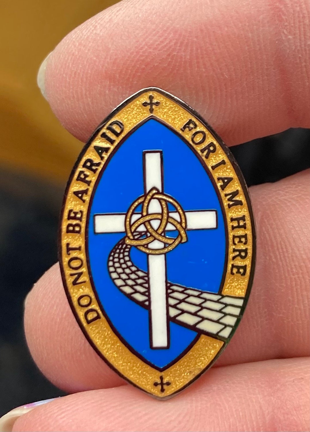 Do Not Be Afraid for I Am Here Cross Lapel Pin Sweater Jacket Hat Vest ...