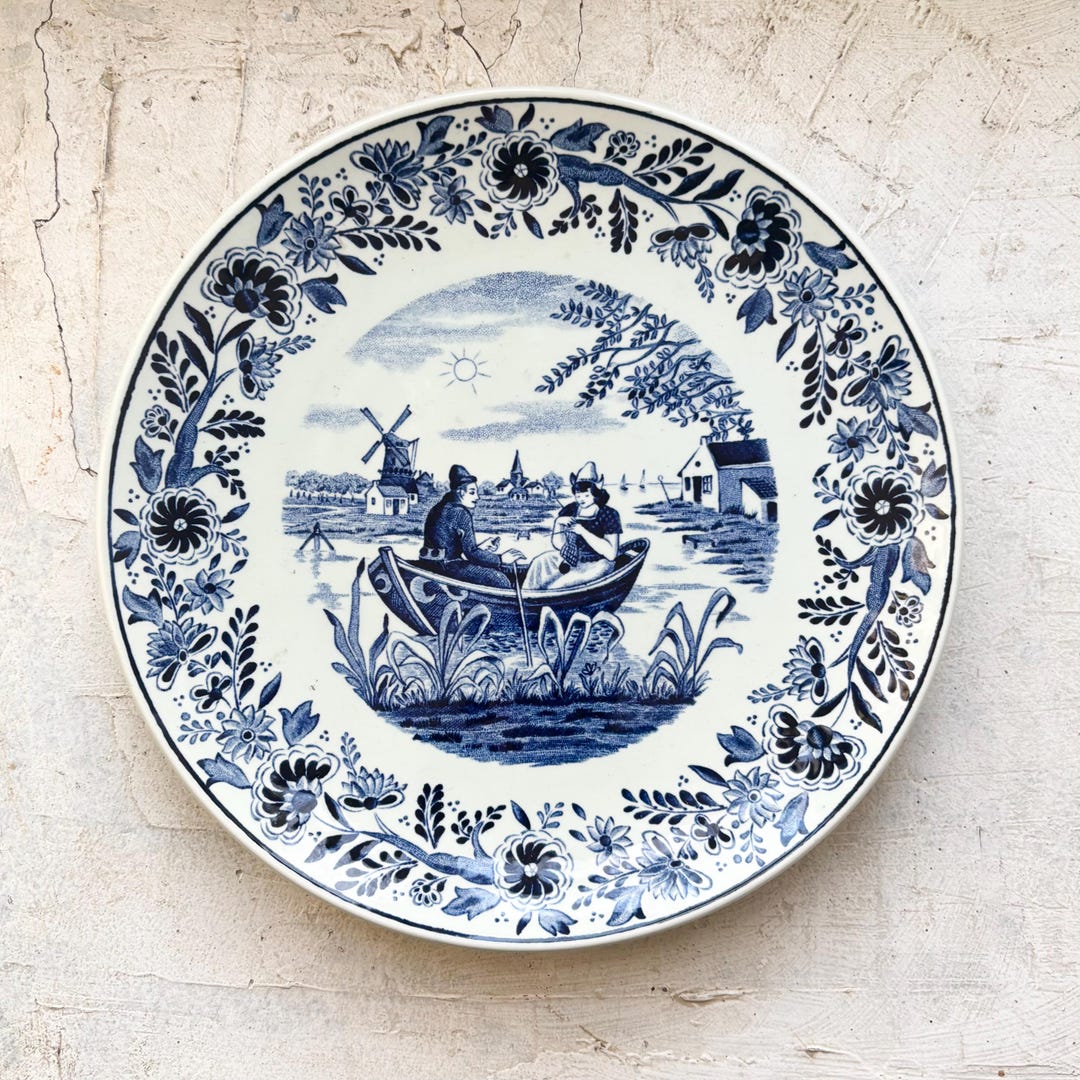Charming Delft Decorative Plate From Holland, White and Blue Windmill ...