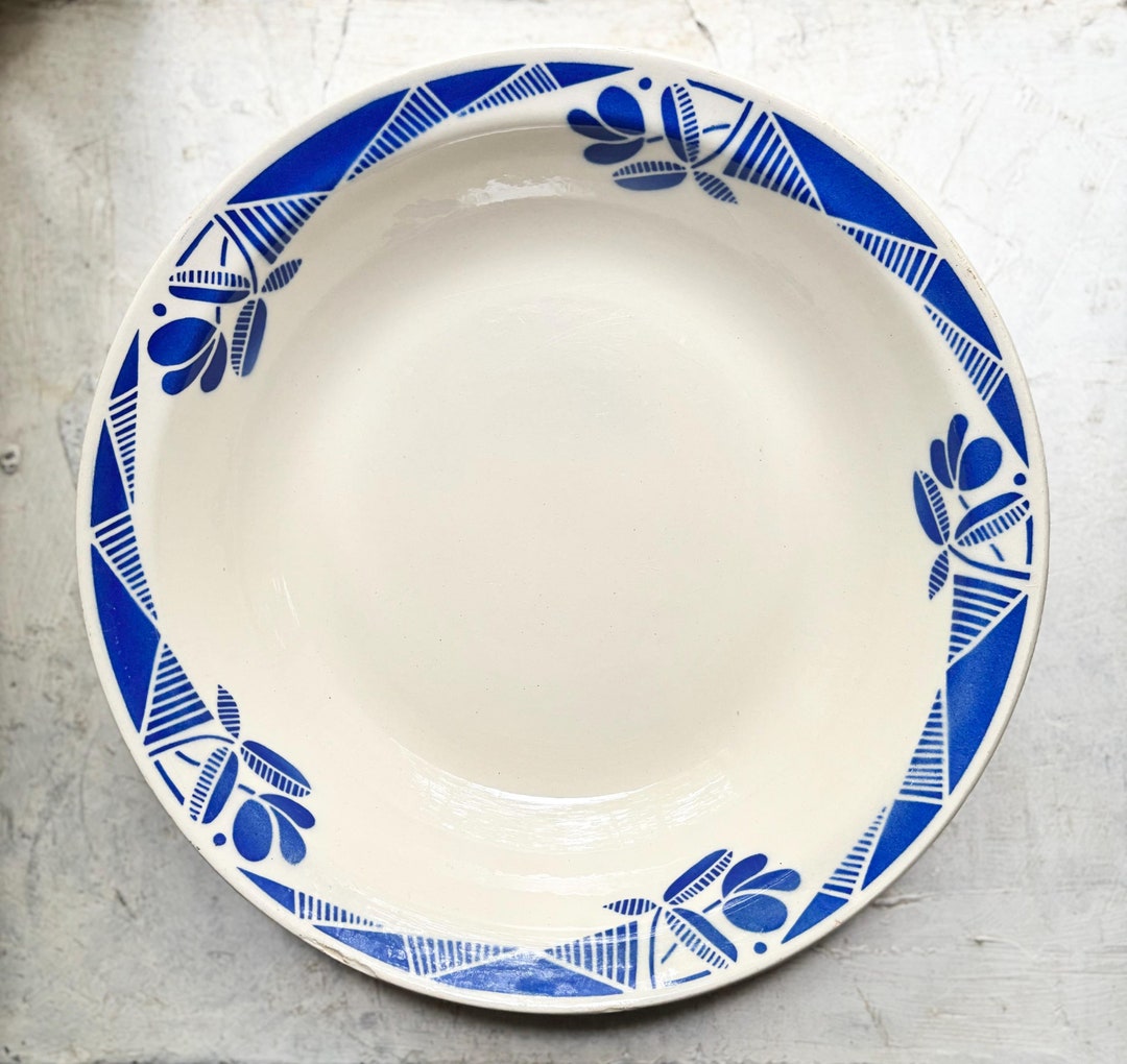 Large Antique White and Blue Serving Bowl From Badonviller, Art Deco ...